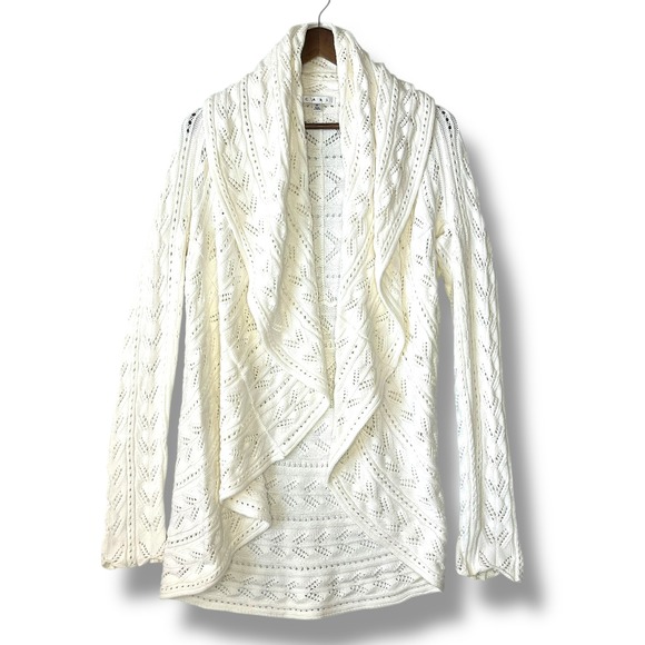 CAbi | Sweaters | Cabi 72 Ivory Cream Crochet Knit Waterfall Cardigan ...